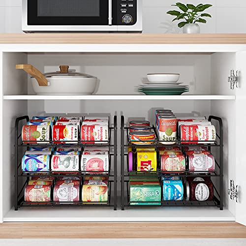 AIYAKA Can Rack Organizer, 3 Tier Stackable Can Storage Dispenser, for Food Storage, Kitchen Cabinets or Pantry, Storage for 36 Cans, Black
