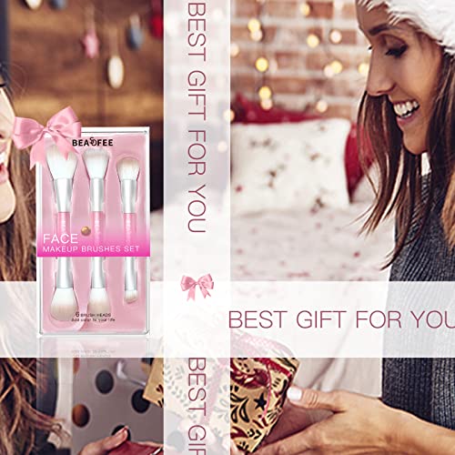 Makeup Brush Duo End Foundation Brush Contour Powder Face Makeup Brushes For Blending Liquid Powder,Concealer,Blush Brush, Highlighter Contour Brush Powder Synthetic Cosmetic Tools