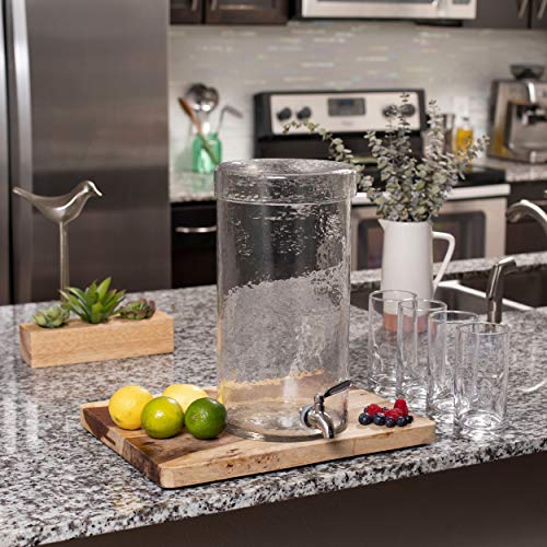 BIRDROCK HOME 1.5 Gallon Beverage Dispenser with Lid - Hammered Glass - Stainless Steel Spigot - Decorative Round Jar for Drinks - Lemonade Sangria Tea Water Drink Jar Jug - Home Parties