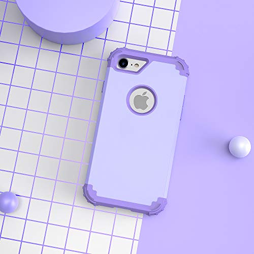 IDweel iPhone 8 Case with Tempered Glass Screen Protector, iPhone 7 Case, 3 in 1 Shockproof Hybrid Heavy Duty Hard PC Cover Soft Silicone Durable Bumper Full Body Durable Case, Purple