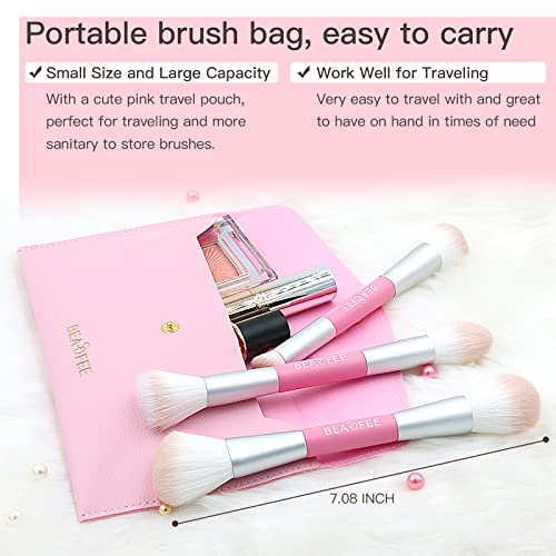 Makeup Brush Duo End Foundation Brush Contour Powder Face Makeup Brushes For Blending Liquid Powder,Concealer,Blush Brush, Highlighter Contour Brush Powder Synthetic Cosmetic Tools