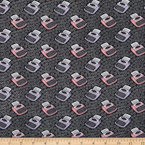 Camelot Fabrics Literary Typewriters Charcoal Fabric, Yard
