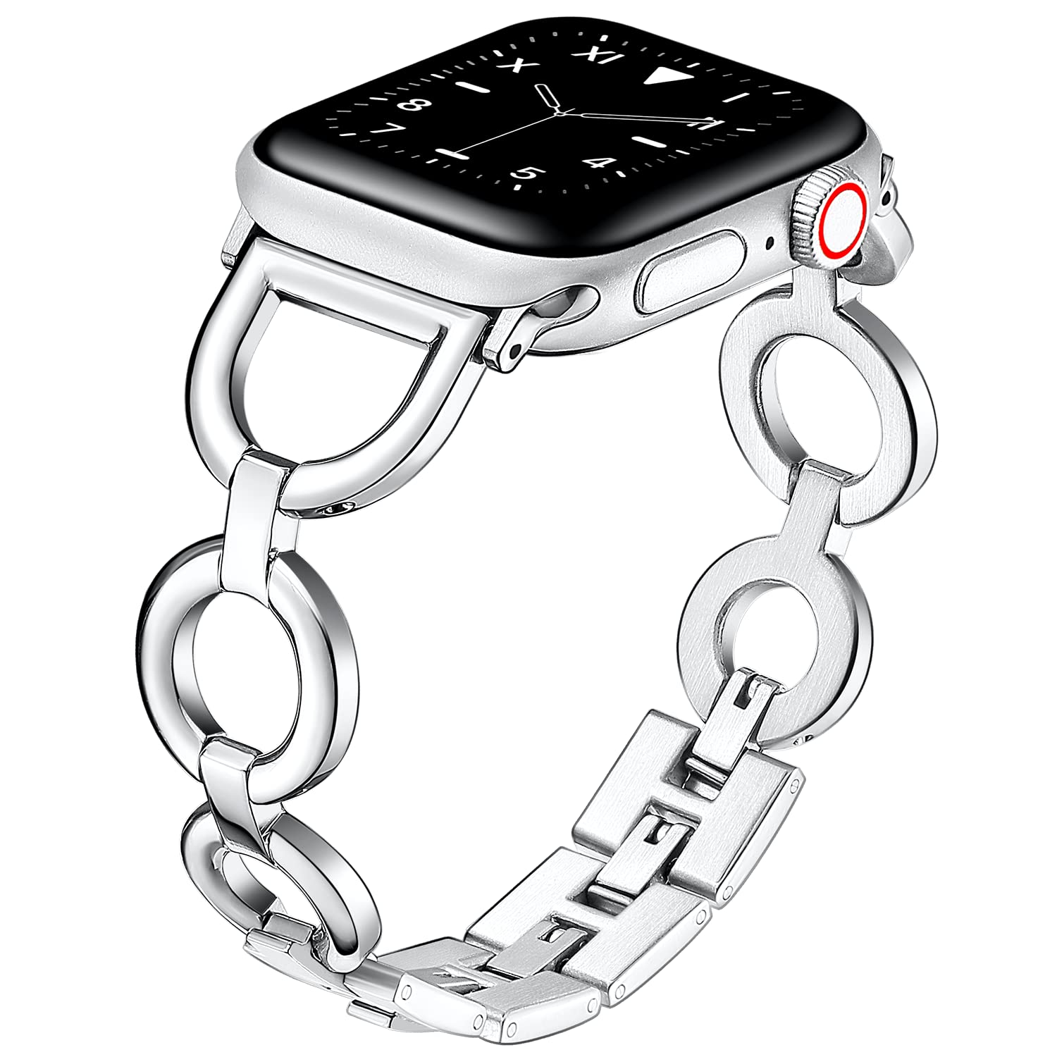 DMMG Stainless Steel Band Compatible with Apple Watch Band 38/40/41/42/44/45mm Women Girls, Dressy Bracelet Replacement Wristband Strap for iWatch bands Series 7 6 5 4 3 2 1 SE (Silver, 38/40mm)