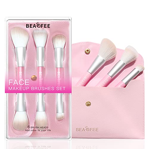 Makeup Brush Duo End Foundation Brush Contour Powder Face Makeup Brushes For Blending Liquid Powder,Concealer,Blush Brush, Highlighter Contour Brush Powder Synthetic Cosmetic Tools