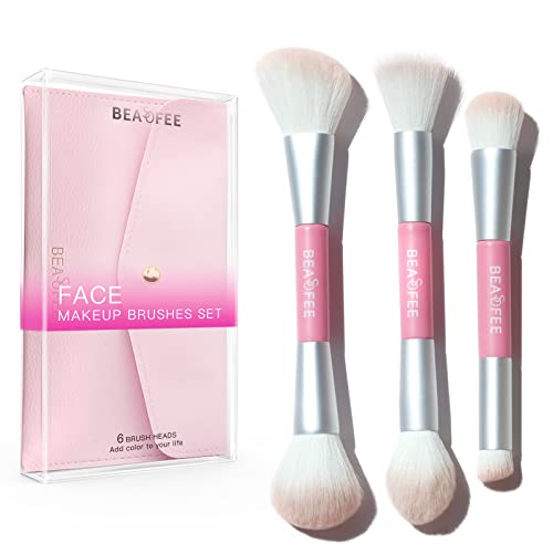 Makeup Brush Duo End Foundation Brush Contour Powder Face Makeup Brushes For Blending Liquid Powder,Concealer,Blush Brush, Highlighter Contour Brush Powder Synthetic Cosmetic Tools