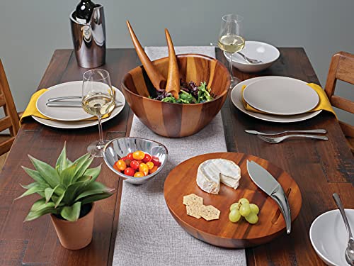 Nambe - Serveware Collection - Canu Chip N Dip Server with Dip Bowl - Measures at 22" x 5.5" - Made with Acacia Wood and Nambe Alloy - Designed by Scott Henderson