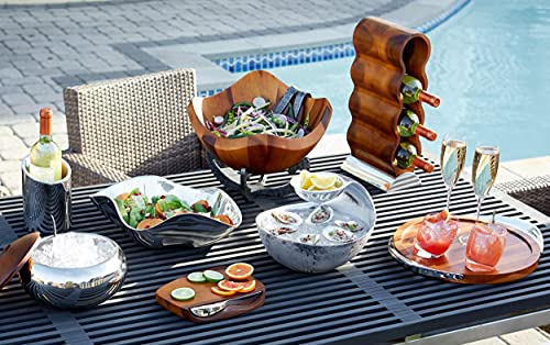 Nambe - Serveware Collection - Canu Chip N Dip Server with Dip Bowl - Measures at 22" x 5.5" - Made with Acacia Wood and Nambe Alloy - Designed by Scott Henderson