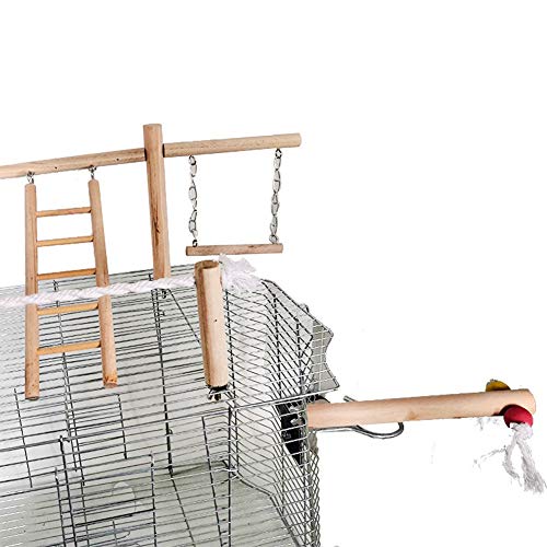 Tzou Bird Cage Play Stand Toy Set-Birdcage Wood Stands Hanging Chew Toys Ladder Swing Parrot Perch Play Gym Playground Accessories