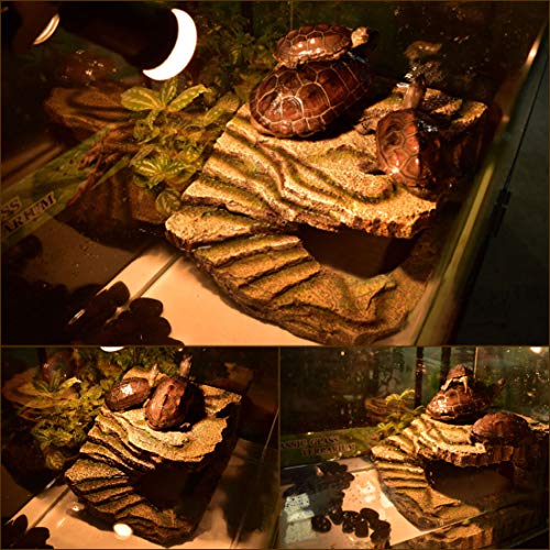 kathson Turtle Basking Platform Frogs Habitat Hiding Cave Resin Fish Tank Aquarium Ornament Reptile Climbing Ramp Decorations for Amphibians Resting