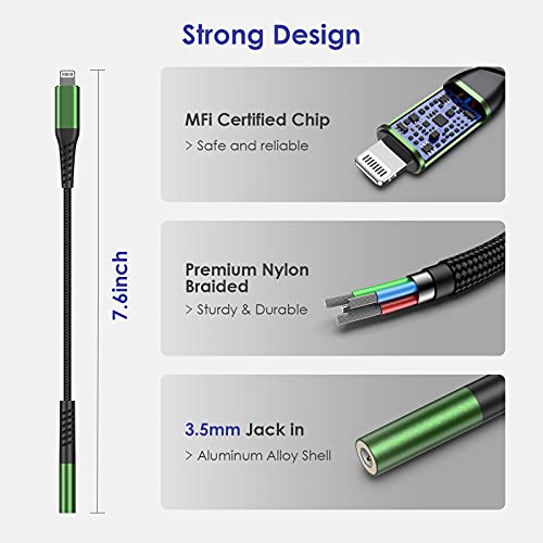 MOOU Lightning to 3.5mm Adapter, [ MFi Certified] iPhone Headphone Jack Adapter Lightning to Aux Audio Dongle Cable Compatible with iPhone 13/12 Mini/12 Pro/11/11 Pro/11 Pro Max/SE/X XR XS 8 7