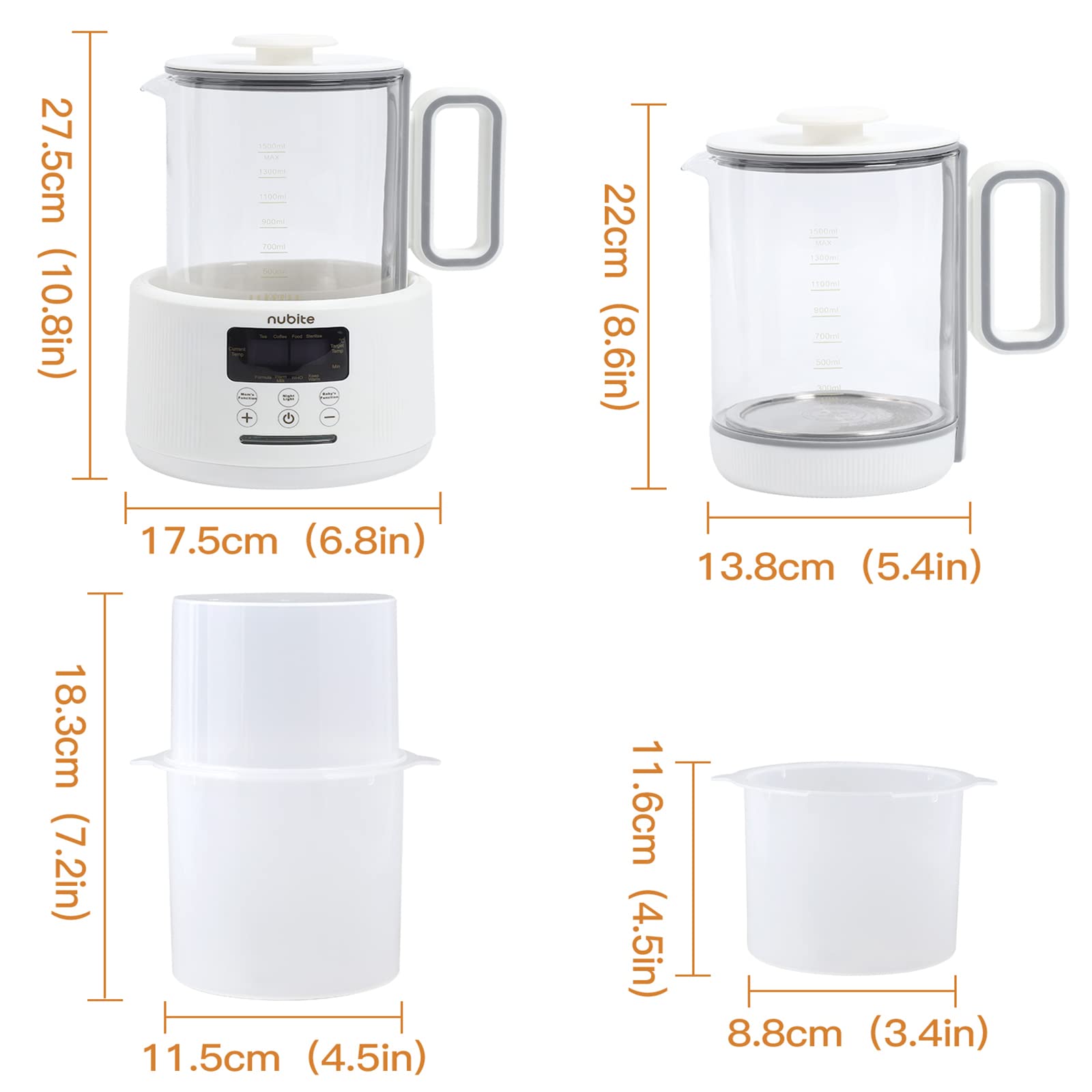 Instant Water Warmer, 8-in-1 Baby Bottle Warmer, Water Dispenser, Baby Formula Maker, Electric Kettle 1.5-Liter, Breastmilk Defroster, with Nightlight