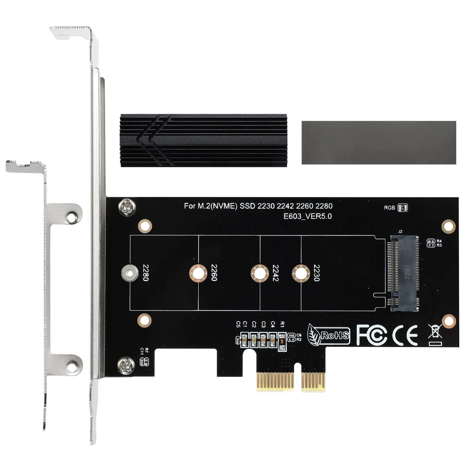 ACTIMED M.2 NVMe to PCIe Adapter, Aluminum Heat Sink, Supports 2230/2242/2260/2280 SSDs, PCIe X1 Interface, Compatible with Windows and Mac OS