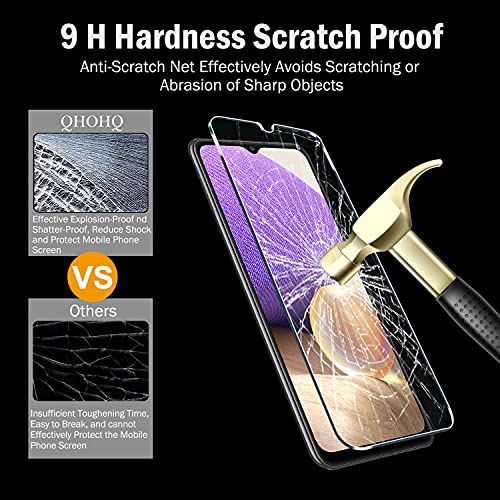 QHOHQ 3 Pack Screen Protector for Samsung Galaxy A32 5G/M32 5G (Not fit A32 4G&M32 4G) with 3 Pack Camera Lens Protector, HD Tempered Glass Film, 9H Hardness, Anti-Scratch, Easy Install, Case Friendly