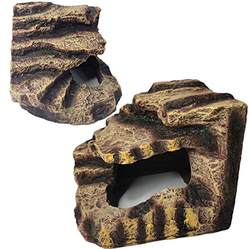 kathson Turtle Basking Platform Frogs Habitat Hiding Cave Resin Fish Tank Aquarium Ornament Reptile Climbing Ramp Decorations for Amphibians Resting