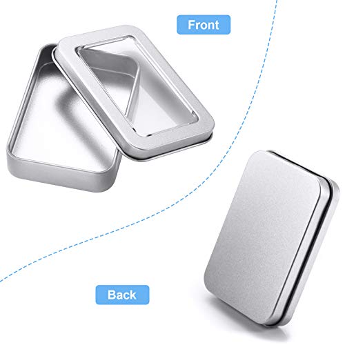 TecUnite Metal Tin Box Metal Tins With Lids Clear Top Tins Box Empty Storage Tins Case Rectangle Containers Can with Large Clear Window for Candles, Candies, Gifts, Balms and Treasures, Silver(48 Pieces)