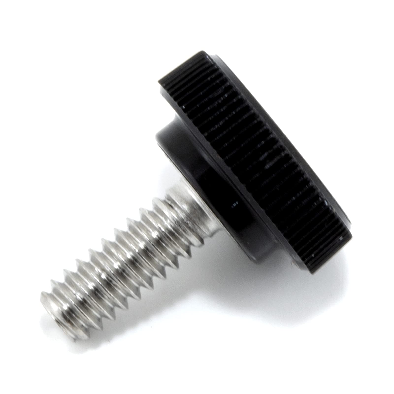 #10-24 x 1/2" Thumb Screw Stainless Steel - Black Knurled Round Plastic Knob - Standard/Coarse Thread Thumbscrew - Length: 0.500" - Proudly Built in USA - Package of (4)