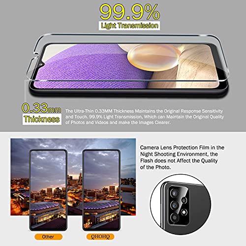 QHOHQ 3 Pack Screen Protector for Samsung Galaxy A32 5G/M32 5G (Not fit A32 4G&M32 4G) with 3 Pack Camera Lens Protector, HD Tempered Glass Film, 9H Hardness, Anti-Scratch, Easy Install, Case Friendly