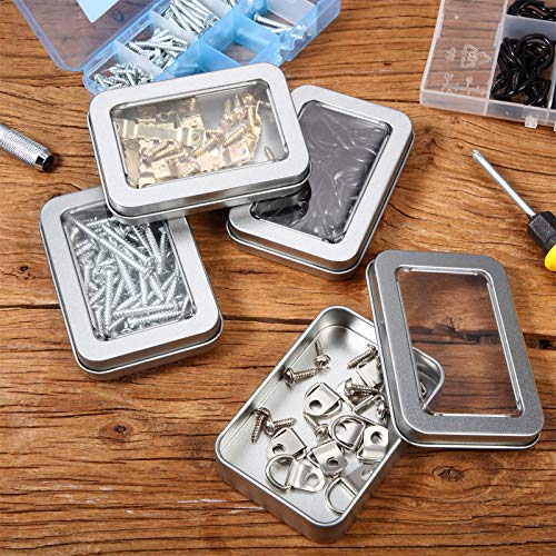 TecUnite Metal Tin Box Metal Tins With Lids Clear Top Tins Box Empty Storage Tins Case Rectangle Containers Can with Large Clear Window for Candles, Candies, Gifts, Balms and Treasures, Silver(48 Pieces)