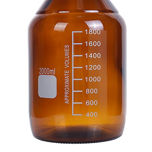 Pastein One Piece 2 Liter Amber Borosilicate Glass Graduated Round 2000ml Lab Reagent Media/Storage Bottle With GL45 Orange Screw Cap