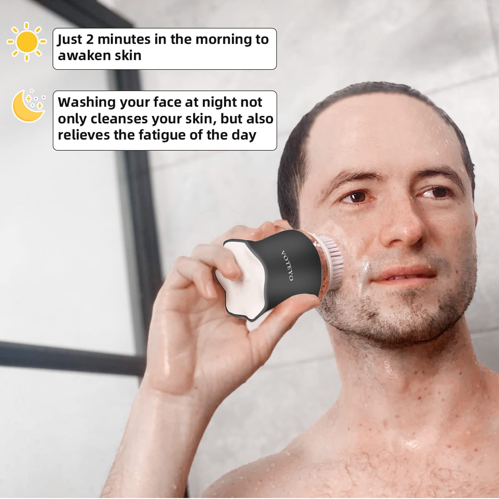 Facial Cleansing Brush - Face Cleansing Brush with 3 Replacement Brush Heads & 3 Modes, Waterproof, Type C Charging, Rotating Face Brush for Deep Cleansing, Black