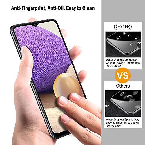 QHOHQ 3 Pack Screen Protector for Samsung Galaxy A32 5G/M32 5G (Not fit A32 4G&M32 4G) with 3 Pack Camera Lens Protector, HD Tempered Glass Film, 9H Hardness, Anti-Scratch, Easy Install, Case Friendly