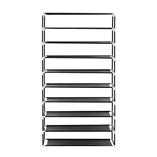 WEI WEI GLOBAL 10-Tier Shoe Rack, 36-45 Paris Shoe Storage Organizer with Dustproof Cover, Shoe Cabinet Tower Shelf Closet, Black