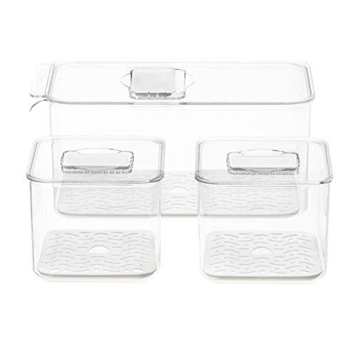 Benzoyl Refrigerator Organizer Bins Lettuce Keeper, Stackable Food Storage Bins Fridge Produce Saver with Removable Drain Tray, Keep Fresh Clear Containers for Berry, Fruits, Veggie -3 Pack