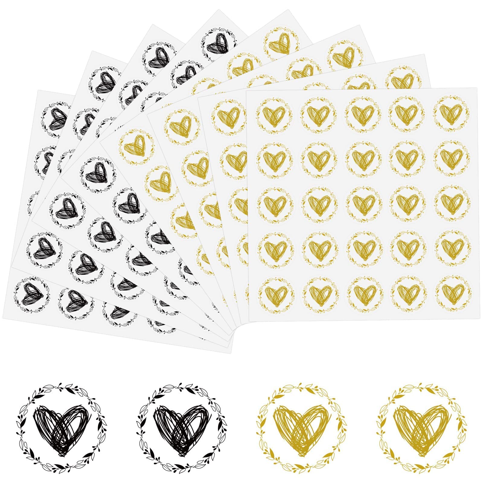 Koogel 500 PCS Heart Stickers 1.5 inch Heart Envelope Seals,2 Styles for Valentine's Day,Wedding Invitations,Craft and Greeting Cards