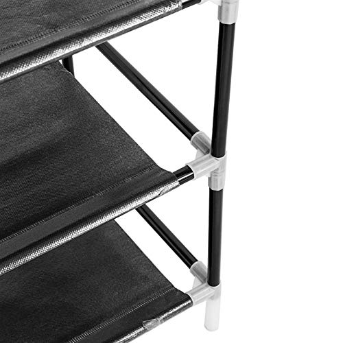 WEI WEI GLOBAL 10-Tier Shoe Rack, 36-45 Paris Shoe Storage Organizer with Dustproof Cover, Shoe Cabinet Tower Shelf Closet, Black