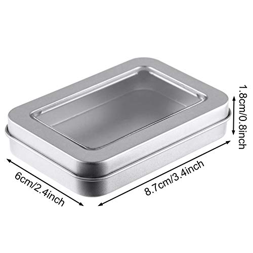 TecUnite Metal Tin Box Metal Tins With Lids Clear Top Tins Box Empty Storage Tins Case Rectangle Containers Can with Large Clear Window for Candles, Candies, Gifts, Balms and Treasures, Silver(48 Pieces)