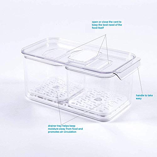 Benzoyl Refrigerator Organizer Bins Lettuce Keeper, Stackable Food Storage Bins Fridge Produce Saver with Removable Drain Tray, Keep Fresh Clear Containers for Berry, Fruits, Veggie -3 Pack