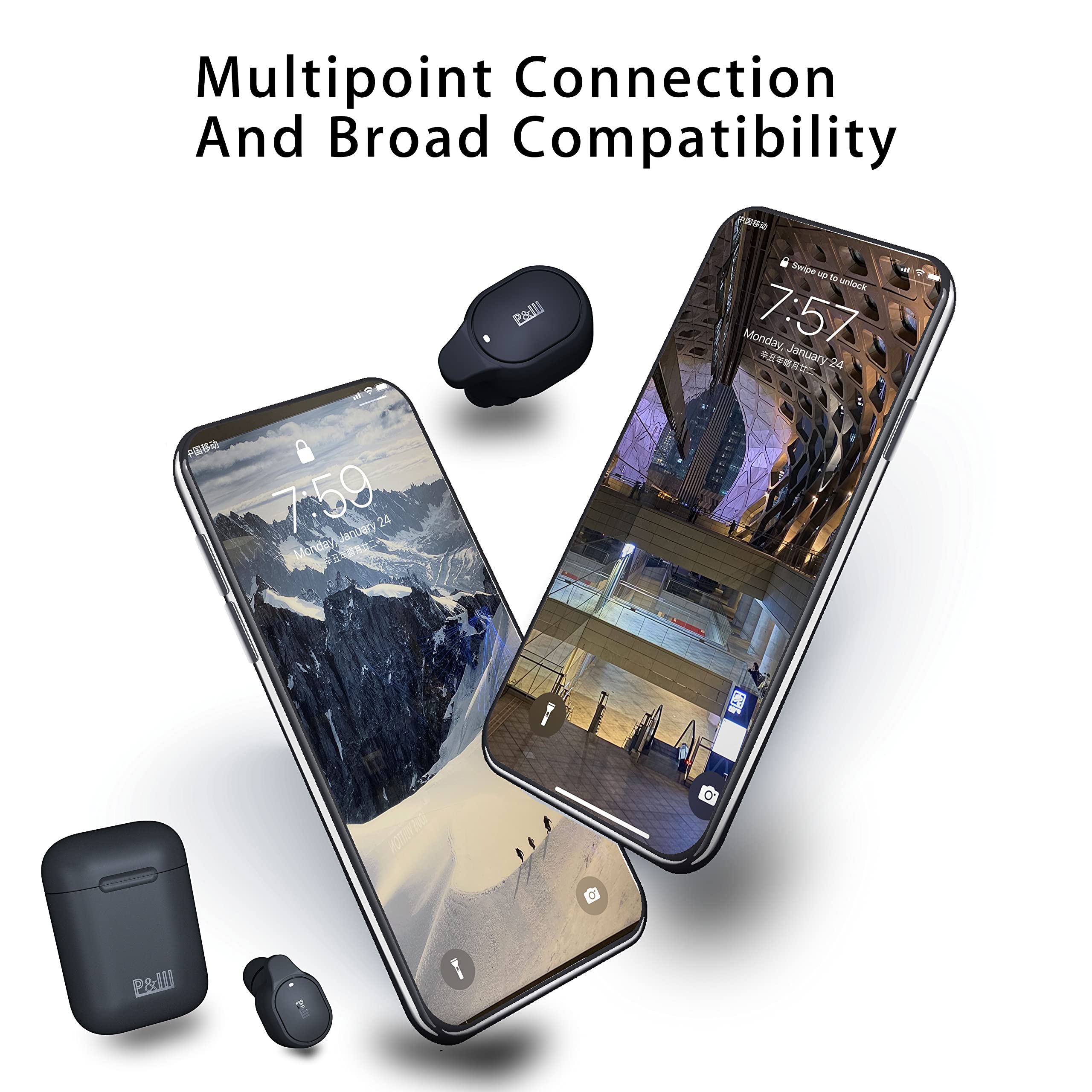 P&LLL Bluetooth Mini Single Earbud Wireless Invisible Pro Headset 8Hrs Playtime Noise Smallest in-Ear Noise Cell Phone with Hands-Free Earpiece for iPhone Samsung Android Car Mic Earphone