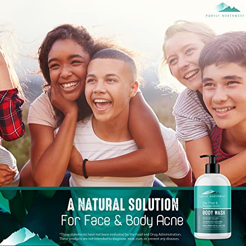 Tea Tree & Peppermint Foot & Body Wash | Great for Excess Sweating & Body Odor, Soothes Burning & Itching from Skin Irritations, Chafing, Jock Itch & Athletes Foot| Shower Gel for Women / Men/Teens-by Purely Northwest 9 OZ (2 PACK)