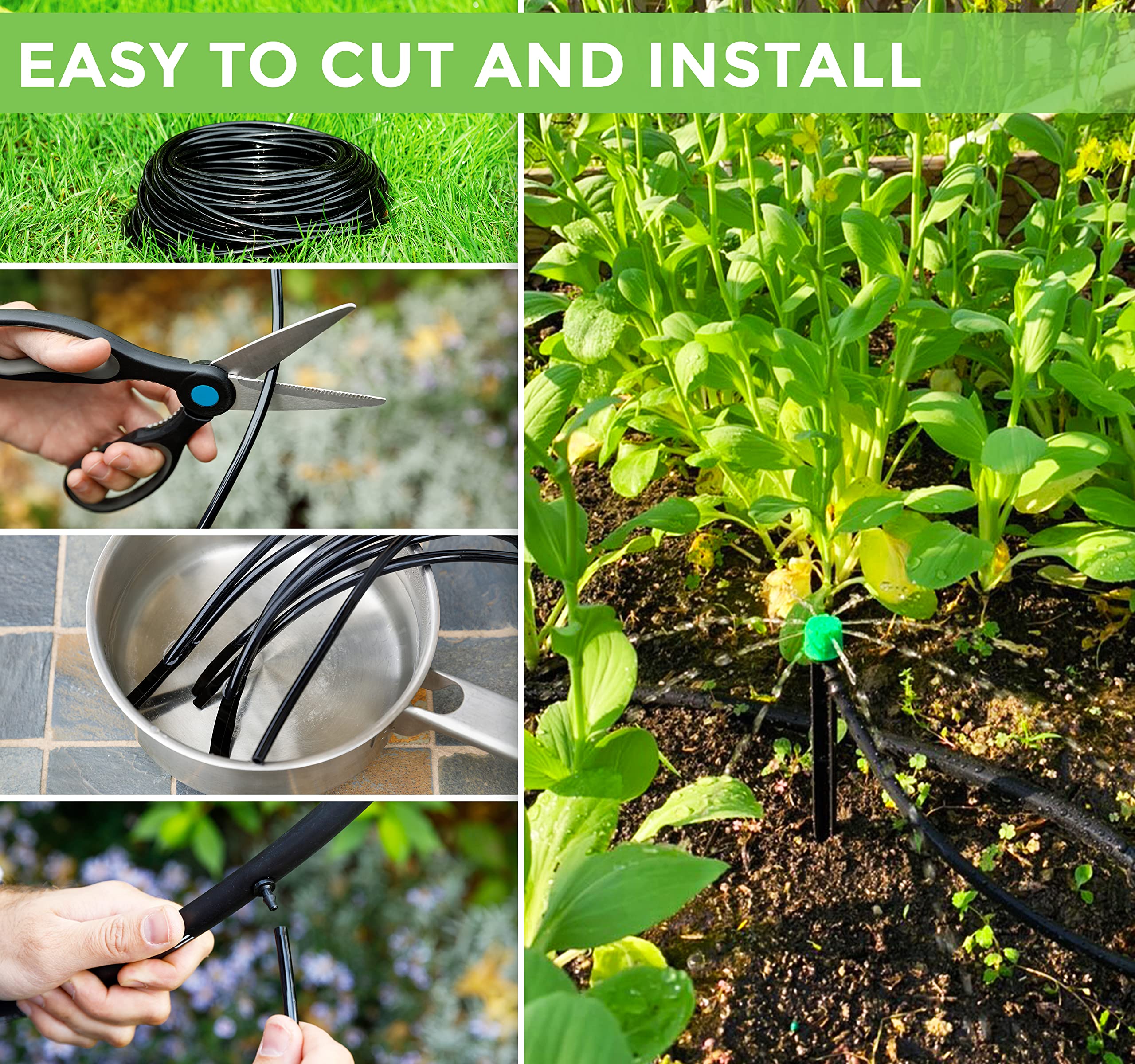 CARPATHEN Drip Irrigation Emitters Spray - 100 pcs Drip Sprinkler Head for 1/4 inch Drip Irrigation Tubing + 1/4 Drip Irrigation Tubing - 100 ft Black Drip Irrigation Hose