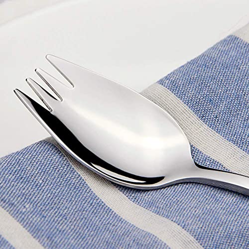 Sporks, 4-Pack 18/10 Spork Stainless Steel, Metal Spork for Everyday Household Use, 7.4-Inch Long Handle Dessert Spoons Ice Cream Spoons Salad Forks, Flatware Set Spork for Fruit Appetizer Dessert