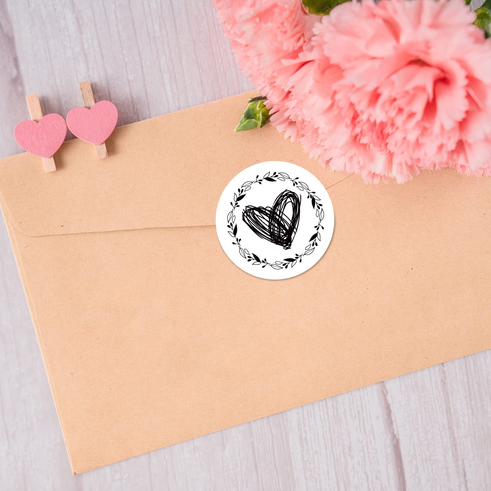 Koogel 500 PCS Heart Stickers 1.5 inch Heart Envelope Seals,2 Styles for Valentine's Day,Wedding Invitations,Craft and Greeting Cards