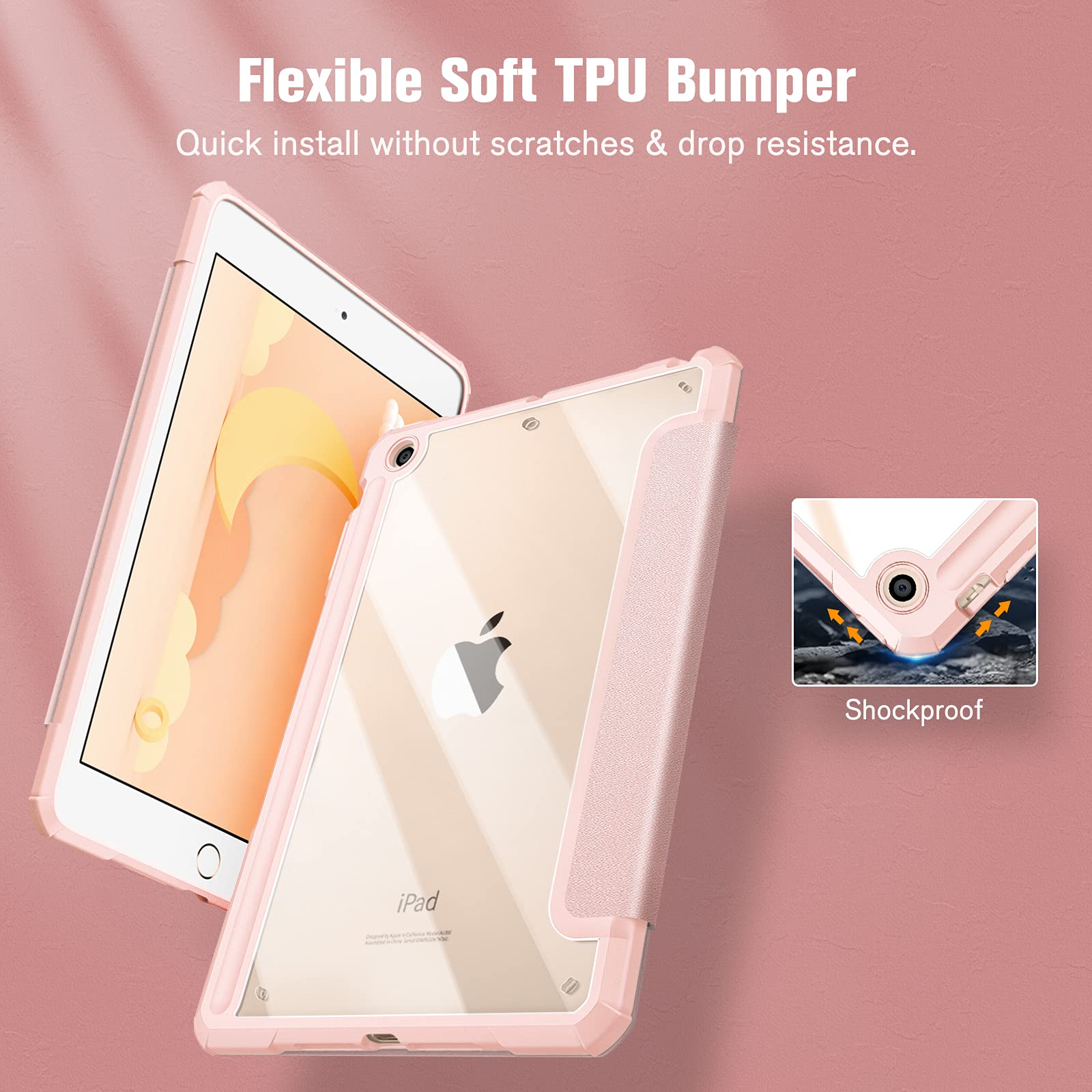 Fintie Hybrid Slim Case for iPad Mini 3/2 / 1 - Shockproof Cover with Clear Transparent Back Shell, Auto Wake/Sleep for Mini 1 / Mini 2 / Mini 3 (Rose Gold)
