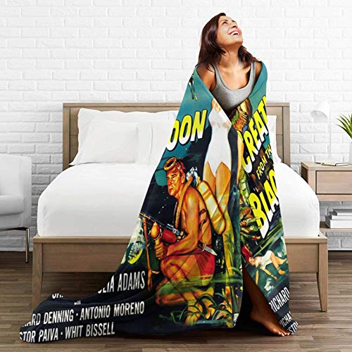 3D Print Anti-Pilling Creature from The Black Lagoon Blanket Ultra Soft Throw Blanket Flannel Fleece All Season Light Weight Blankets for Sofa Couch Living Room/Bedroom Warm Blanket,Black,50"x40"