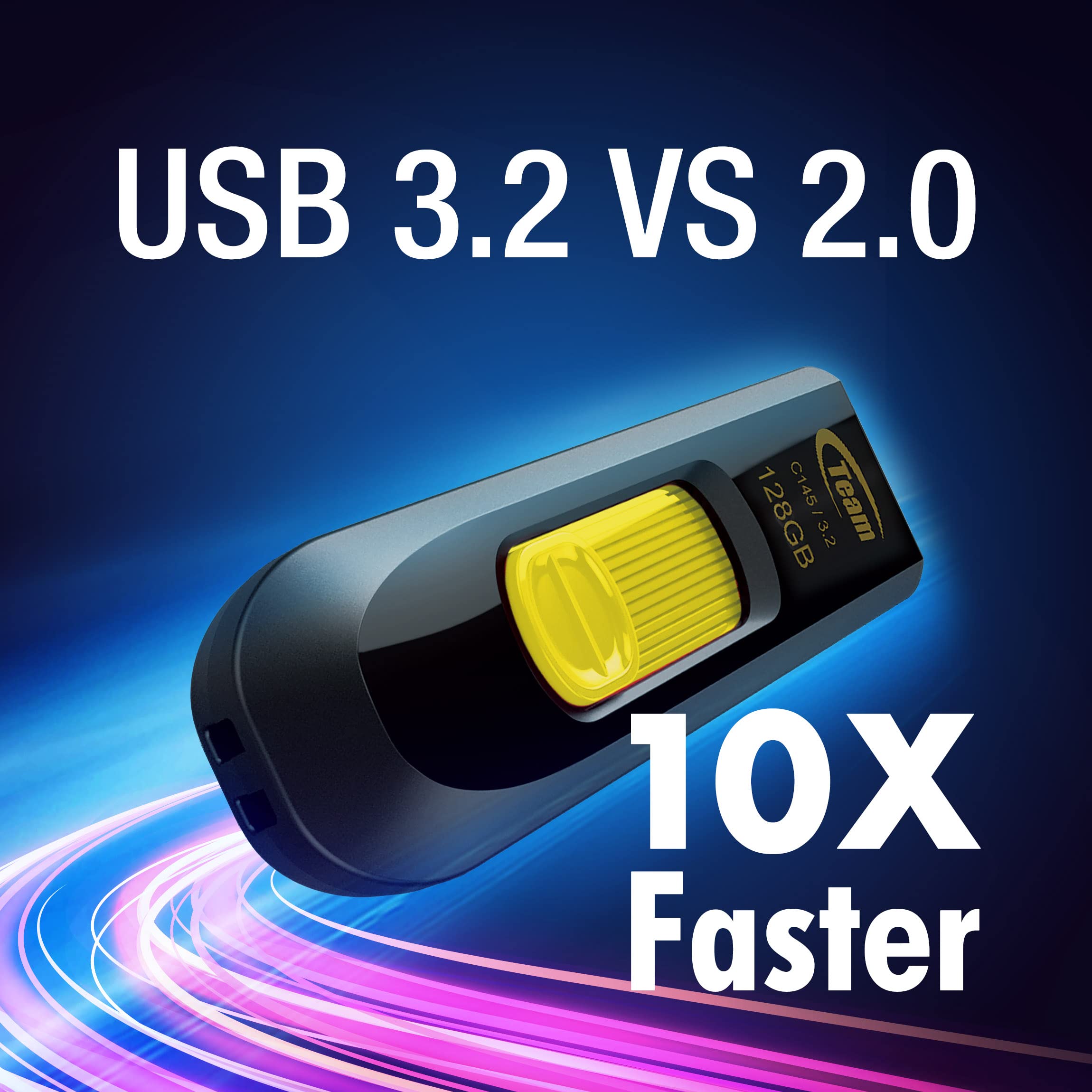 TEAMGROUP C145 128GB 2 Pack USB 3.2 Gen 1 (3.1/3.0) Read 100MB/s Flash Thumb Drive, External Data Storage Memory Stick Compatible with Computer/Laptop (Black-Yellow) TC1453128GY22