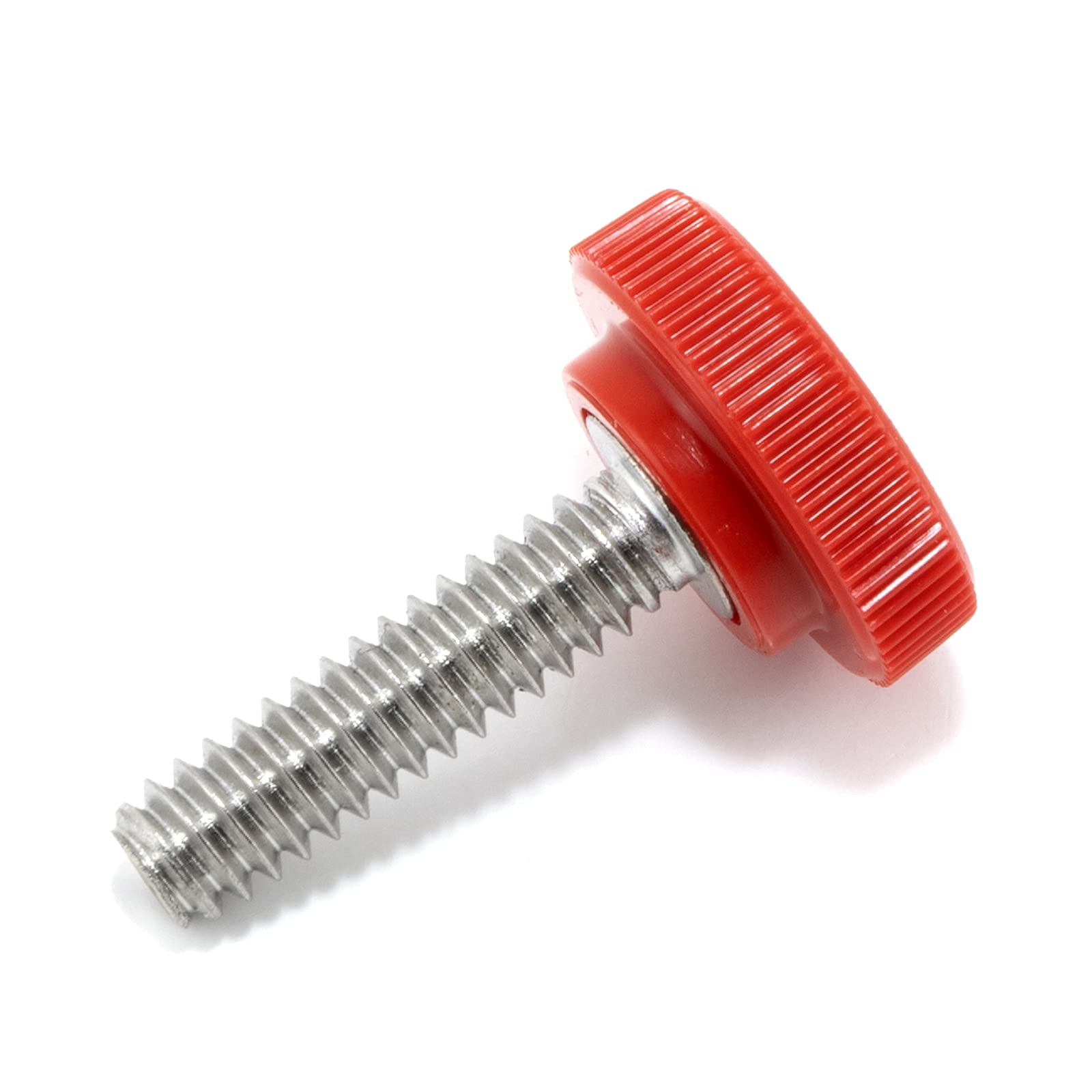 #10-24 x 3/4" Thumb Screw Stainless Steel - Red Knurled Round Plastic Knob - Standard/Coarse Thread Thumbscrew - Length: 0.750" - Proudly Built in USA - Package of (4)