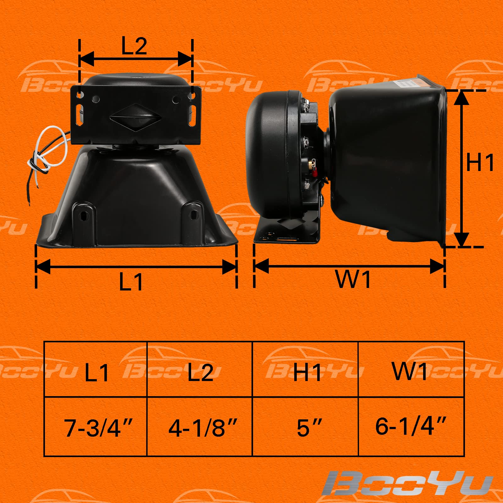 BooYu 200 Watt Rectangle High-Performance PA Siren Horn Speaker [8 Ohms] [125-135 dB] [IP66 Waterproof] [Compatible with 100-200 Watt Siren System] for Police Car, Ambulance, Fire, Engineer Vehicles
