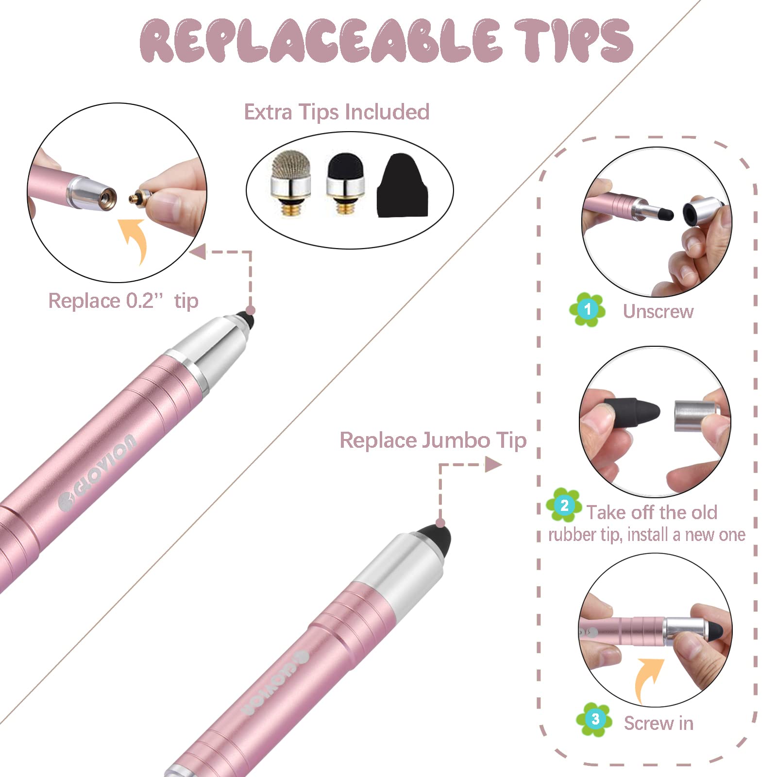 Stylus Pen for ipad, Easy Grip Kids Stylus Pens for iPhone IPad Air Capacitive Touch Screen Stylus for Kid Student Drawing Writing, Stylist Pen for Chromebook Android Fire Edition Tablet - Rose Gold