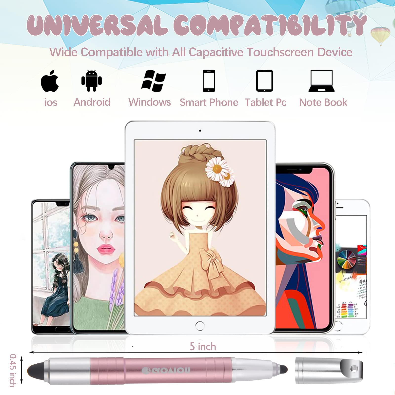 Stylus Pen for ipad, Easy Grip Kids Stylus Pens for iPhone IPad Air Capacitive Touch Screen Stylus for Kid Student Drawing Writing, Stylist Pen for Chromebook Android Fire Edition Tablet - Rose Gold