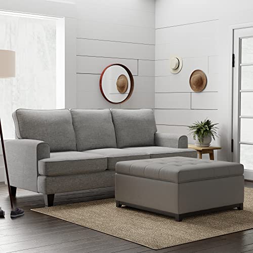 Amazon Brand β Stone & Beam Tufted Square Lift-Top Storage Ottoman, 35.8''W, Light Grey