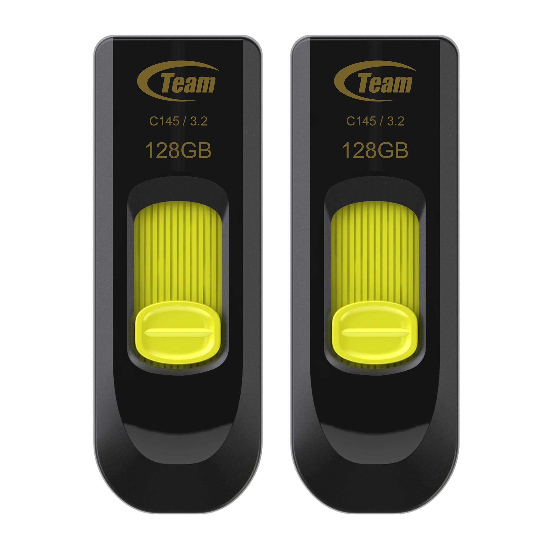 TEAMGROUP C145 128GB 2 Pack USB 3.2 Gen 1 (3.1/3.0) Read 100MB/s Flash Thumb Drive, External Data Storage Memory Stick Compatible with Computer/Laptop (Black-Yellow) TC1453128GY22
