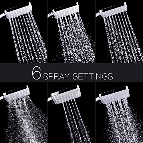 High Pressure Shower Head with Handheld - Modern Square Handheld Shower Heads - 6 Settings Detachable shower head with hose, Change Settings Much Easier Than the Twist Ones, Shower Accessories, Chrome