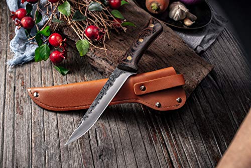 VICUNA Fillet Knife Pointed Boning Knife with Leather Sheath (Straight Boning Knife 7 inch)β