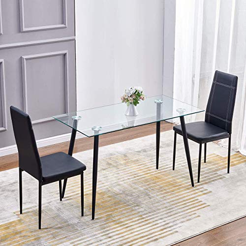 nozama Black PU Leather Dining Chairs 2 Pcs Modern High Back Chairs Set of 2 Kitchen Chairs Upholstered Dining Chairs for Kitchen Living Room with Padded Seat Foot Cap Protection (2, Black)