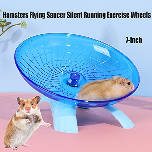 Hamiledyi Hamsters Flying Saucer Silent Running Exercise Wheels 10 Pcs Wooden Rainbow Gerbil House with Seesaw Small Animal Chew Toys for Teeth Care Molar Grass Cake Sweet Bamboo Snacks for Dwarf Mice