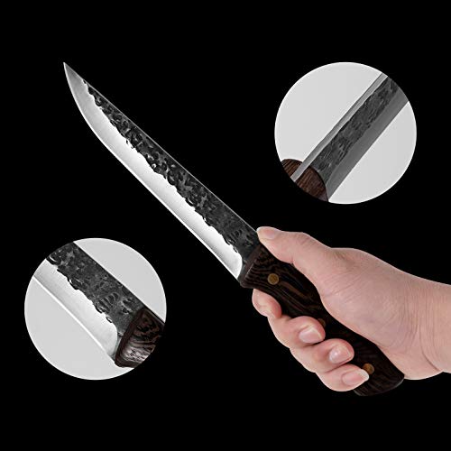 VICUNA Fillet Knife Pointed Boning Knife with Leather Sheath (Straight Boning Knife 7 inch)β